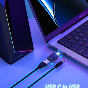 LENRUE Computer Speakers, USB/USB-C Powered PC Speakers with Loud Stereo Sound, Headphone-in for Desktop, iMac, MacBook, Laptop, Monitor (USB-C to USB Adapter Included)