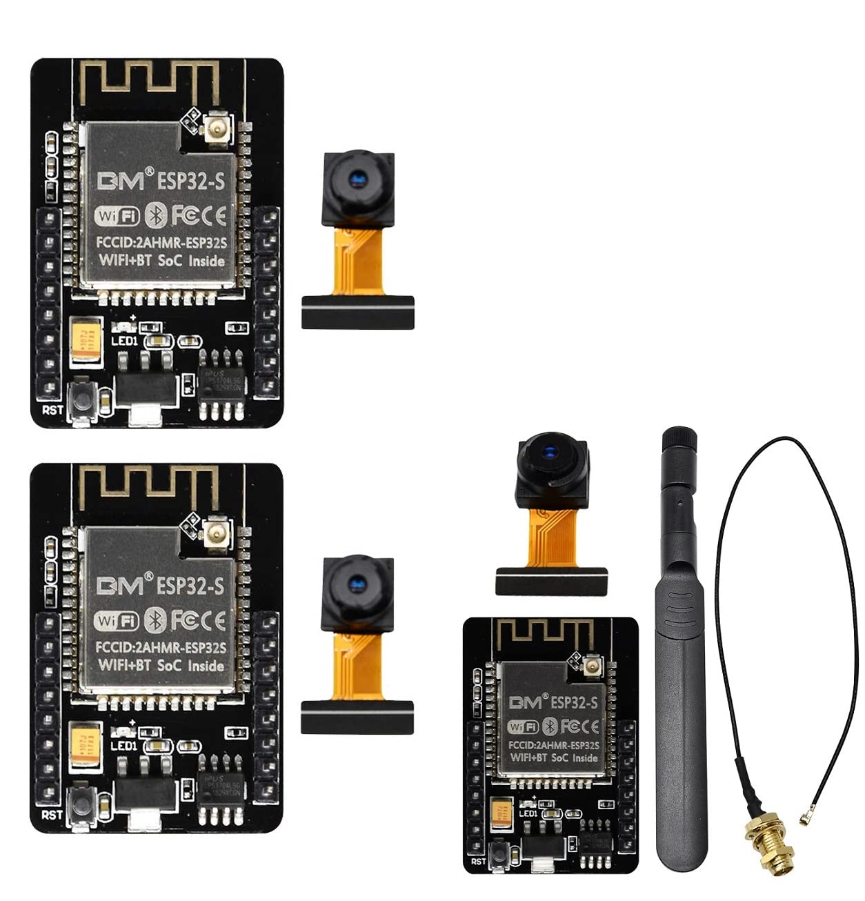 Aideepen 2PCS ESP32 DC 5V Dual-core WL with OV2640 Camera TF Card Module+ESP32-CAM +Antenna +IPEX to RP-SMA