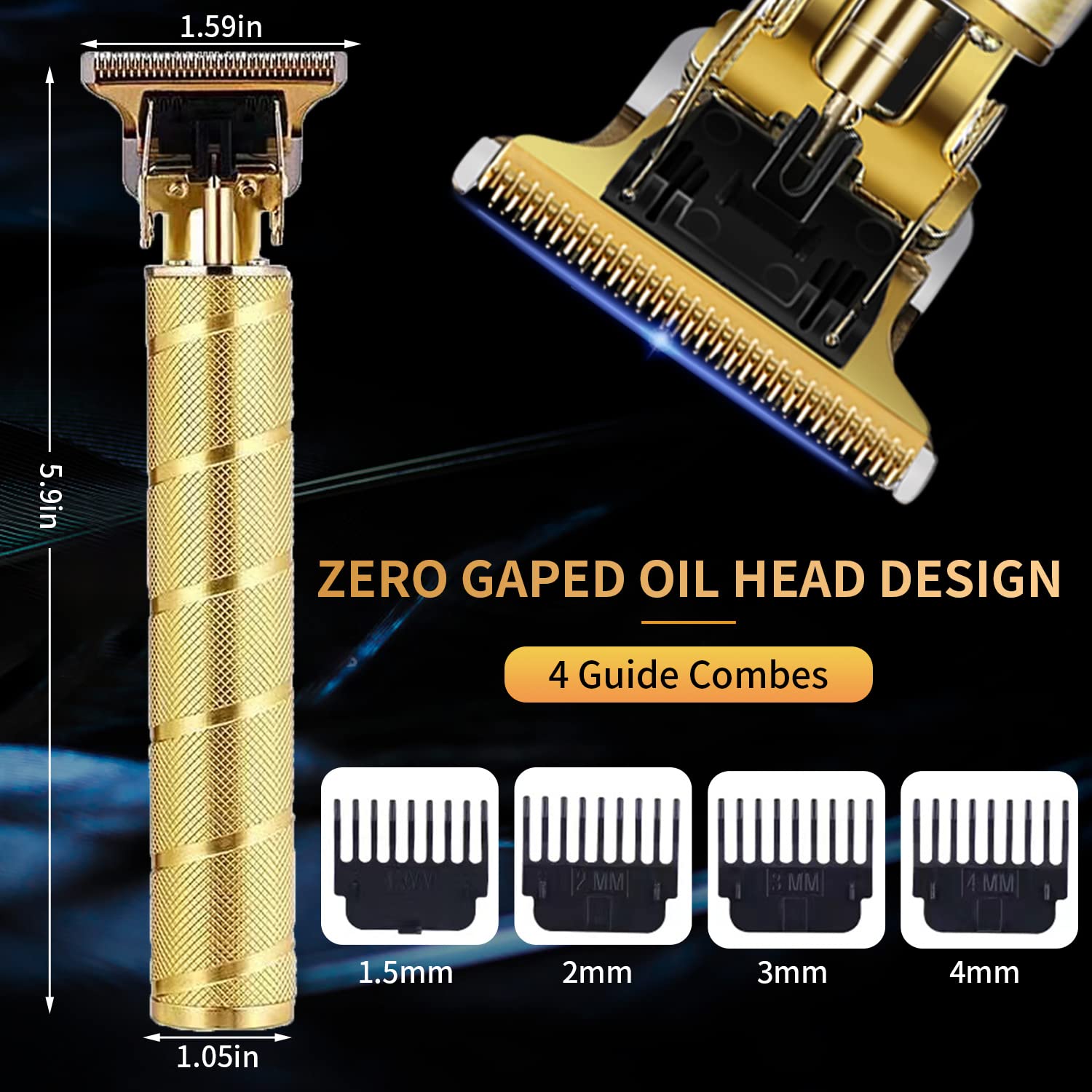 Hair Trimmer for Men, Professional Electric Hair Clippers Cordless Beard Trimmer Shaver Electric T Blade Hair Trimmer, Zero Gapped Hair Clippers Cutting Grooming Kit with Guide Combs, Gold