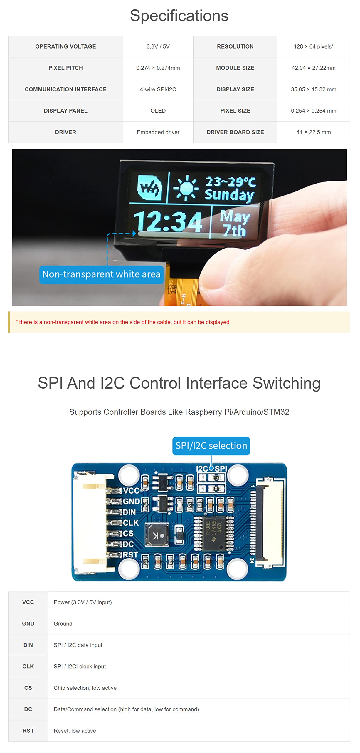 Coolwell 1.51inch Transparent OLED Compatible Raspberry Pi/Ardui/TM32, Display Light Blue Color, 128×64, SPI/I2C Interfaces