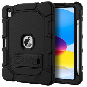 azzsy case for ipad 10th generation 10.9 inch 2022, [built-in pencil holder] heavy duty shockproof rugged protective case for ipad 10.9 inch 2022 release, black