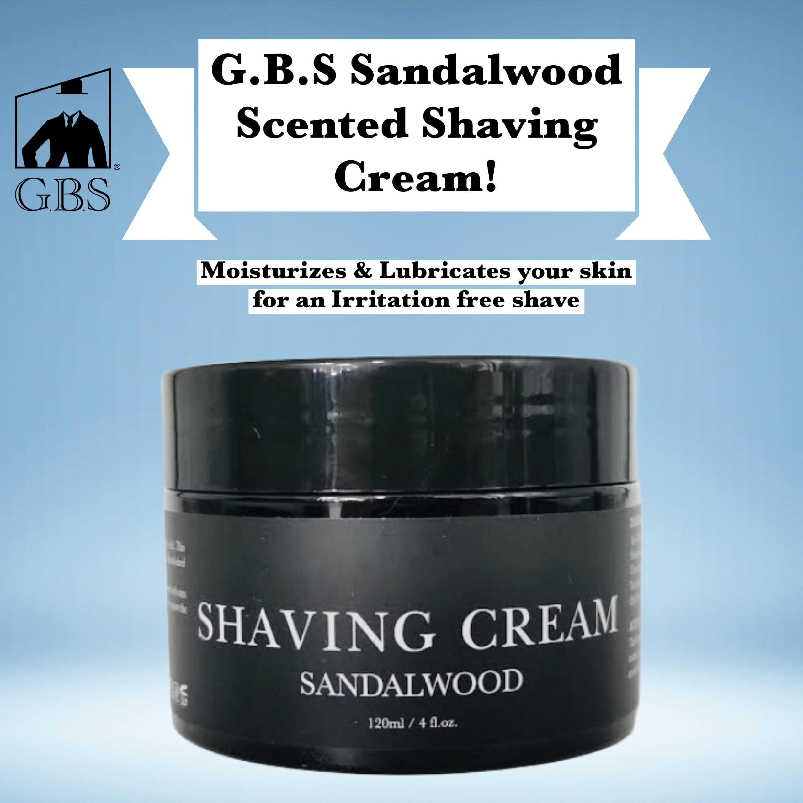 G.B.S Sandalwood Shaving Cream for Sensitive Skin, Hydrates, Nourishes for Close Smooth Shave, Protects Skin from Cuts, Bumps, Redness and Irritation Pack of 1