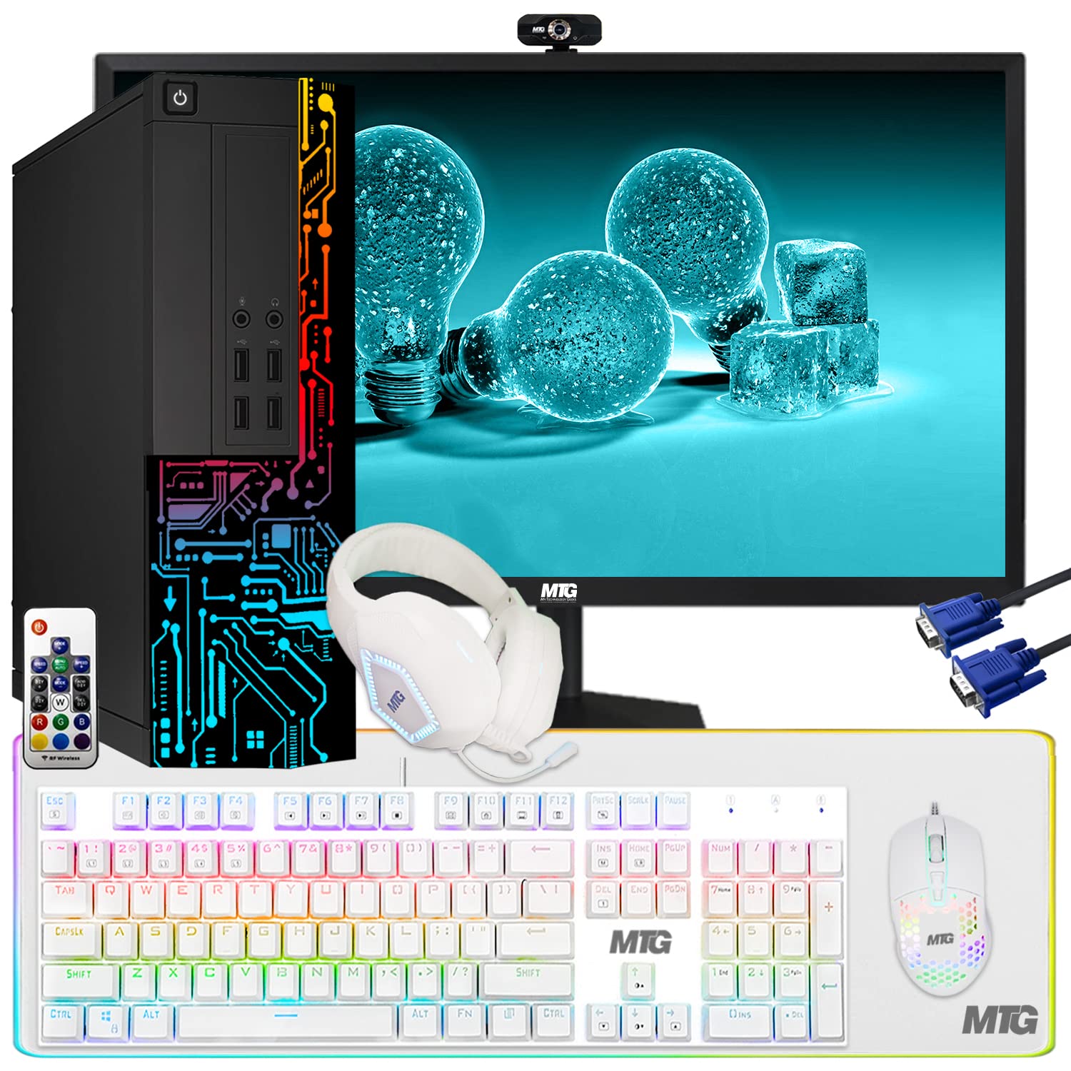 TechMagnet Computer Desktop PC, Intel Core i5, Siwa 8, 8GB RAM, 128GB SSD Boot + 500 GB HDD, 27 Inch Monitor, Gaming Kit with Webcam, WiFi, Win 11 Home (Renewed)