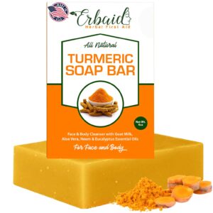 natural turmeric soap bar for face & body – turmeric skin brightening soap wash for dark spots, intimate areas, underarms – turmeric reduces acne, fades scars & cleanses skin (4 ounce (pack of 1))