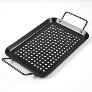 good helper 10in grill topper for outdoor bbq grill accessories grill prep trays nonstick grill pan with holes handles veggies grill basket for fish meat shrimp kabobs vegetable