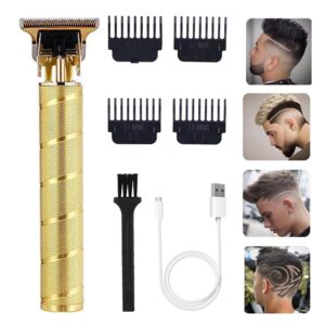 hair trimmer for men, professional electric hair clippers cordless beard trimmer shaver electric t blade hair trimmer, zero gapped hair clippers cutting grooming kit with guide combs, gold