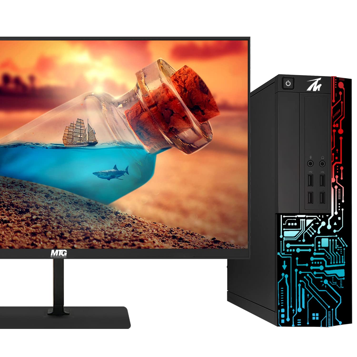 TechMagnet Computer Desktop PC, Intel Core i5, Siwa 8, 8GB RAM, 128GB SSD Boot + 500 GB HDD, 27 Inch Monitor, Gaming Kit with Webcam, WiFi, Win 11 Home (Renewed)