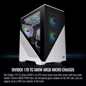 Thermaltake Divider 170 TG ARGB Motherboard Sync mATX Computer Case with 2x120mm ARGB Fan Pre-Installed, Tempered Glass Side Panel, Ventilated Front Mesh Panel, CA-1S4-00S6WN-00, White