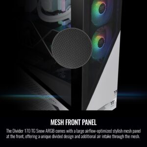 Thermaltake Divider 170 TG ARGB Motherboard Sync mATX Computer Case with 2x120mm ARGB Fan Pre-Installed, Tempered Glass Side Panel, Ventilated Front Mesh Panel, CA-1S4-00S6WN-00, White