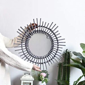 shuaiguo rattan makeup mirror, bohemian wall hanging decorative mirror, entryway wall- mounted mirror for living room mirrors (color : dark grey)