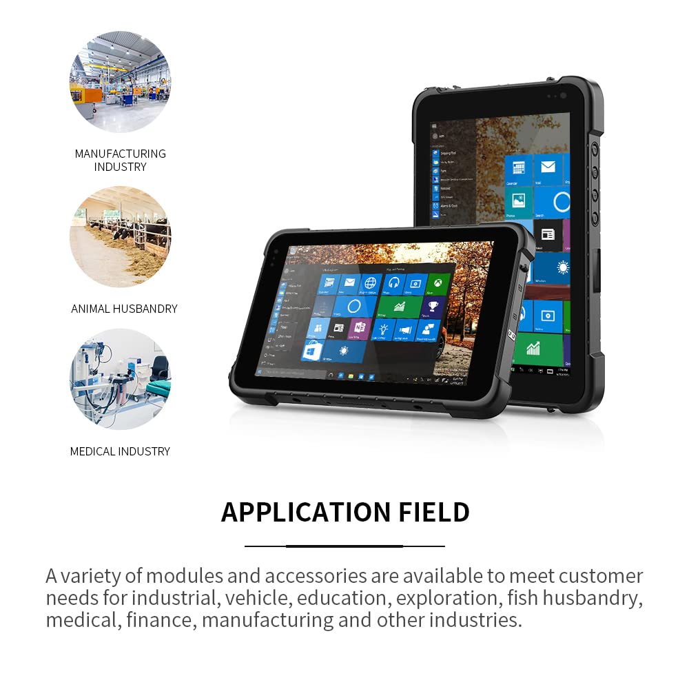 ThinKol 8 Inch Rugged Tablet PC with Windows 10 Pro, 4GB RAM 64GB SSD, GPS, WiFi, Bluetooth, 4G LTE, NFC, Car Holder, Docking Charger, Touch Screen Field Tablet