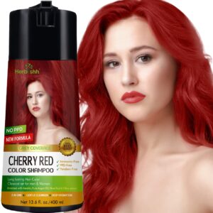 herbishh color shampoo and conditioner for gray hair - enriched dye formula, long-lasting & diy (cherry red)