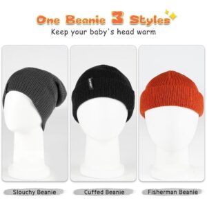 ZUPPAD Baby Beanie Hats, 3-Pack Winter Knit Hats with Fleece Lining for Boys and Girls (Dark Orange, Grey, Black)