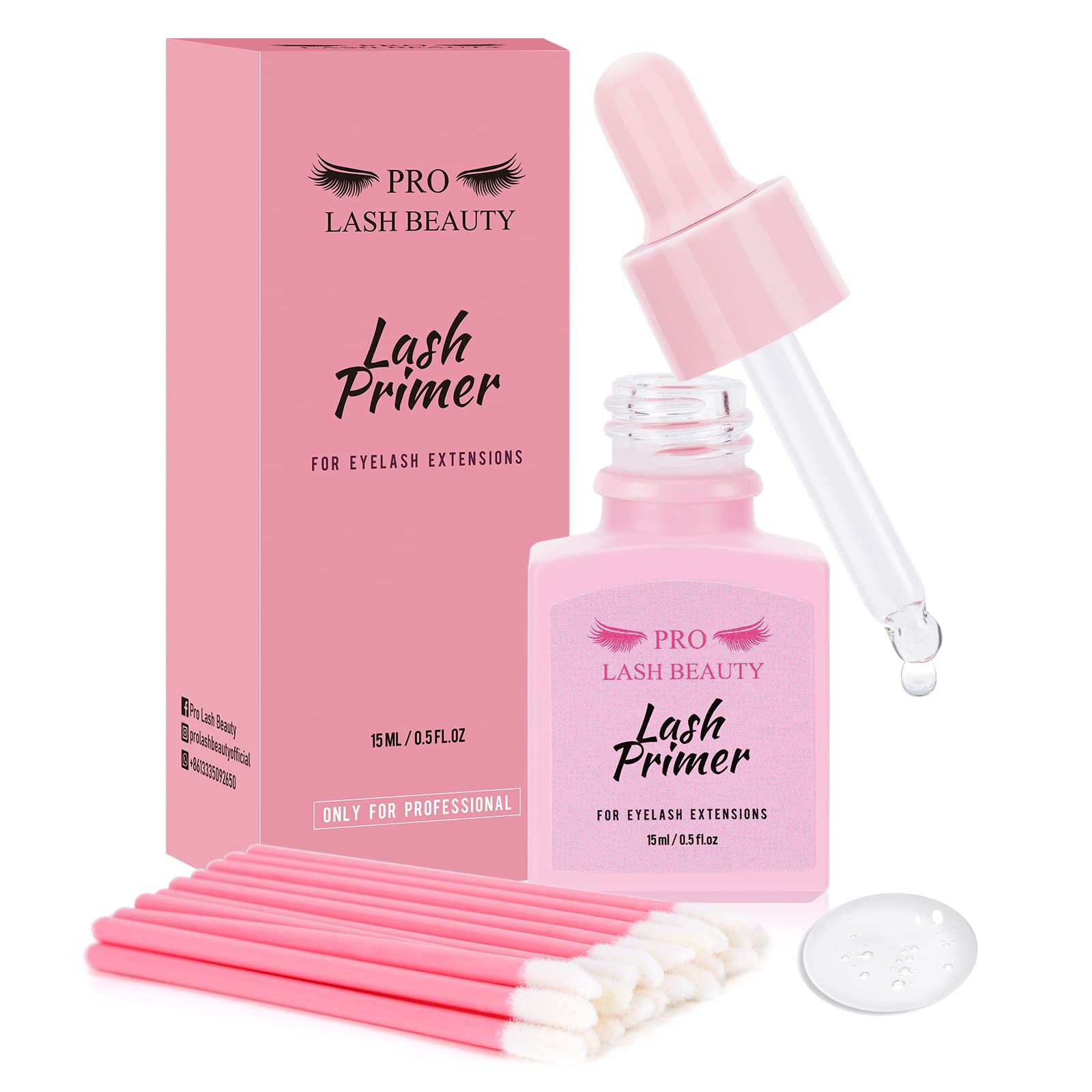 Lash Primer for Eyelash Extensions, 15ML Eyelash Primer, Lash Extension Primer Pre-Treatment Protein Clean Natural Lashes Increase Glue Bonding Retention Special Dropper (Clear, 15ml)