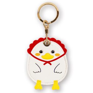 leather keychain case holder compatible with apple airtag, gps airtag keychain finder tracker with key ring, anti-scratch protective air tag cover for keys, wallet(red white chicken)