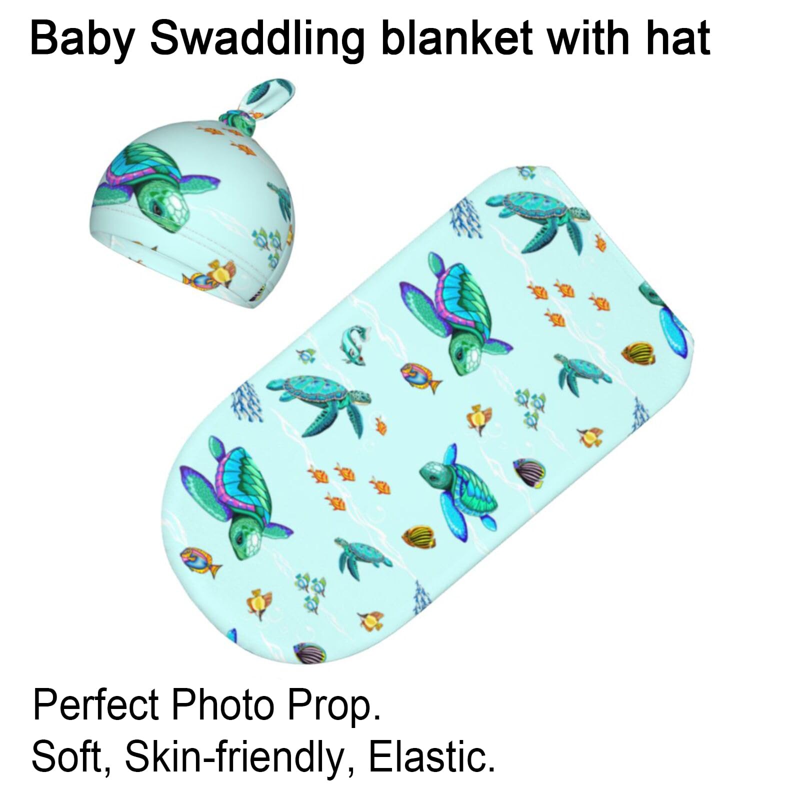 Qwalnely Swaddling Blanket for Baby, Sleeping Sacks, Unisex Baby Stuff with Hat, Turtle