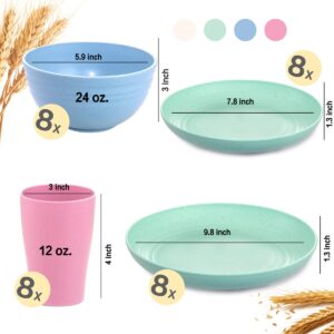 Supernal Wheat Straw Dinnerware, Microwave Dishwasher Safe, Unbreakable Light Weight Plates Service For 8, Reusable Tableware Set, Multicolor Set 16pcs Plates, 8pcs Bowls, 8pcs Cups