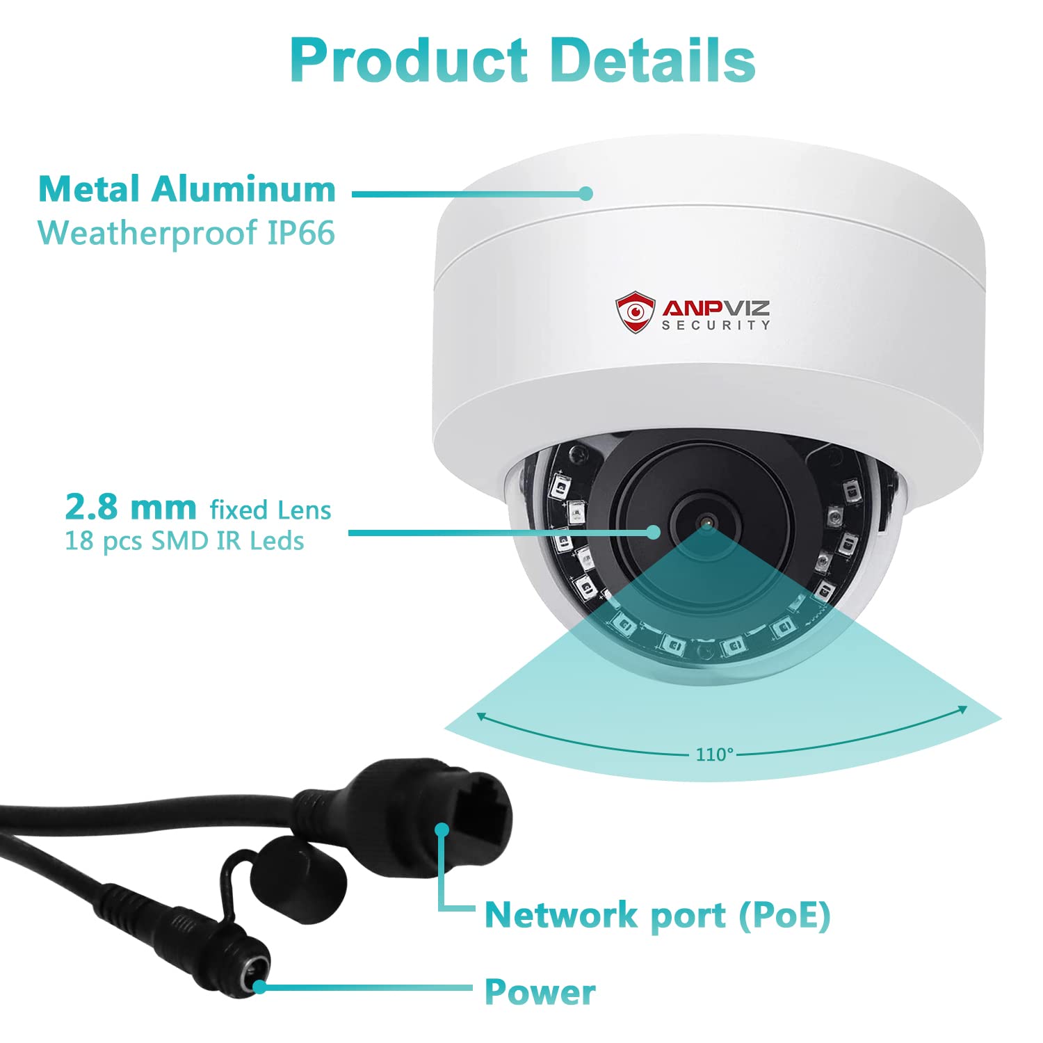 Anpviz UltraHD 4K (8MP) Security IP PoE Dome Camera Outdoor with Microphone/Audio, 3840x2160, Human Vehicle Detection, 100ft IR Night Vision, 2.8mm Wide Angle, IP66 Waterproof, Not PTZ (U Series)