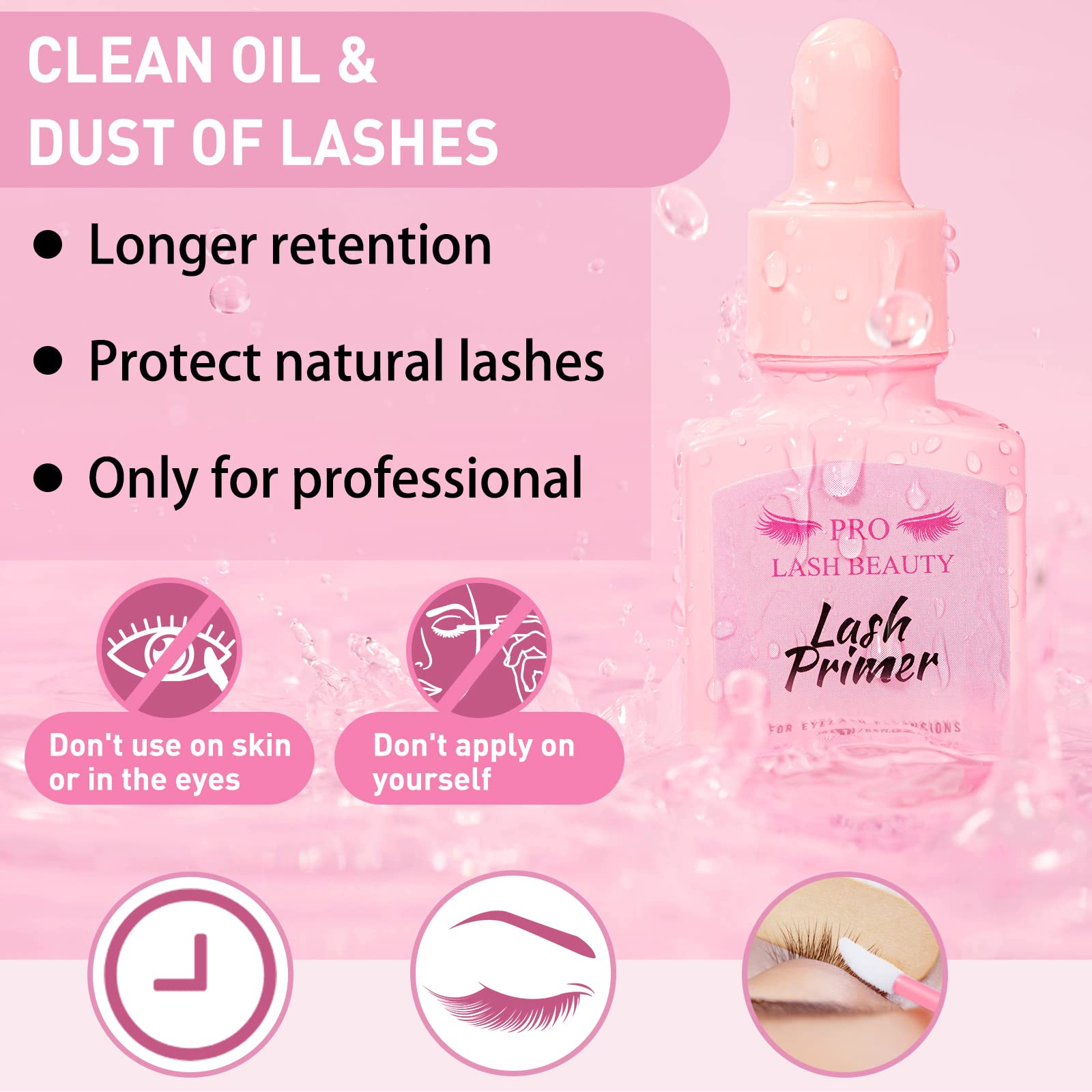 Lash Primer for Eyelash Extensions, 15ML Eyelash Primer, Lash Extension Primer Pre-Treatment Protein Clean Natural Lashes Increase Glue Bonding Retention Special Dropper (Clear, 15ml)