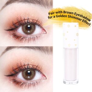 Geeneiya Glitter Liquid Eyeshadow Korean Makeup White Highlight Eyeliner, Pigmented, Long Lasting, Quick Drying, Loose Glue for Crystals Eye (Pearl 03)