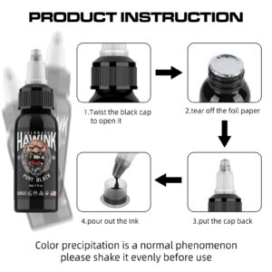 HAWINK Black Tattoo Ink 1 oz (30ml) Vegan-Friendly USA Standard Pigment Tattoo Supplies Pure Black TI203-30-001