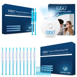 ezgo teeth whitening gel refill pack and remineralization gel teeth whitening led light combo, non-sensitive teeth whitener sets helps to remove smoking, coffee, wine stains