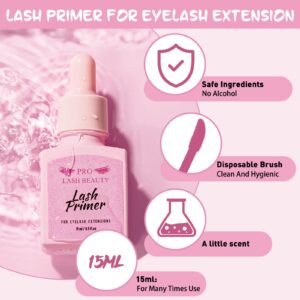 Lash Primer for Eyelash Extensions, 15ML Eyelash Primer, Lash Extension Primer Pre-Treatment Protein Clean Natural Lashes Increase Glue Bonding Retention Special Dropper (Clear, 15ml)