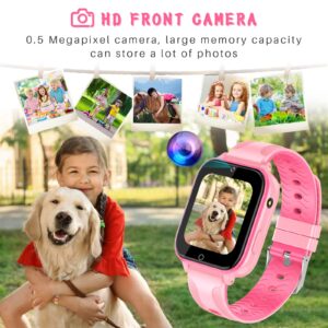 OKYUK 4G SmartWatch for Kids, 1.69'' Touch Screen Child's Mini Cell Phone Watch with GPS Tracker, SOS Calling, Face Unlock Wristwatch for Boys Girls, Birthday Xmas Gifts for Age 3-12 Years (Pink)