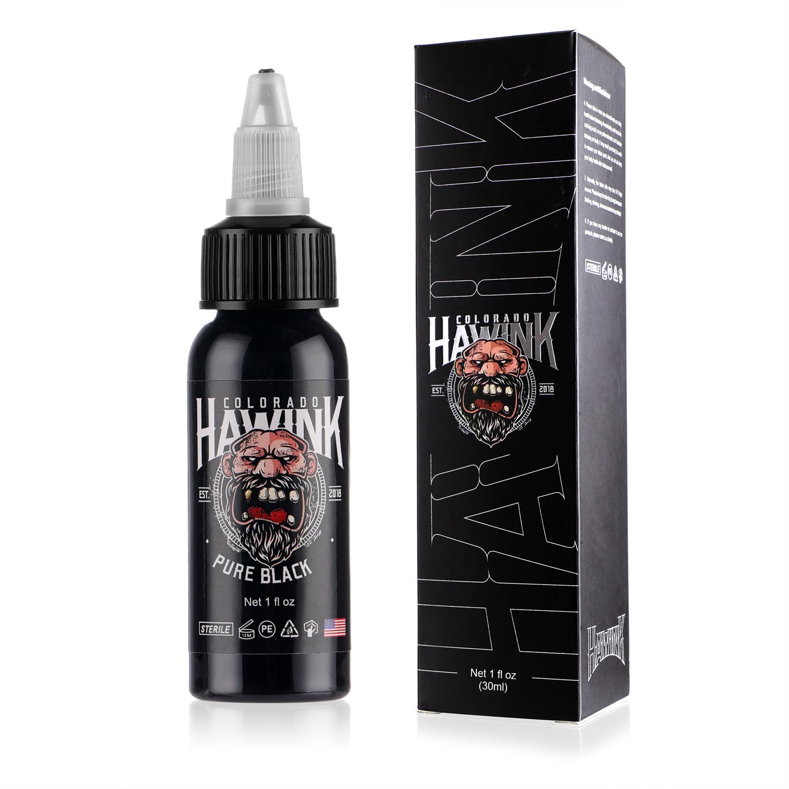 HAWINK Black Tattoo Ink 1 oz (30ml) Vegan-Friendly USA Standard Pigment Tattoo Supplies Pure Black TI203-30-001