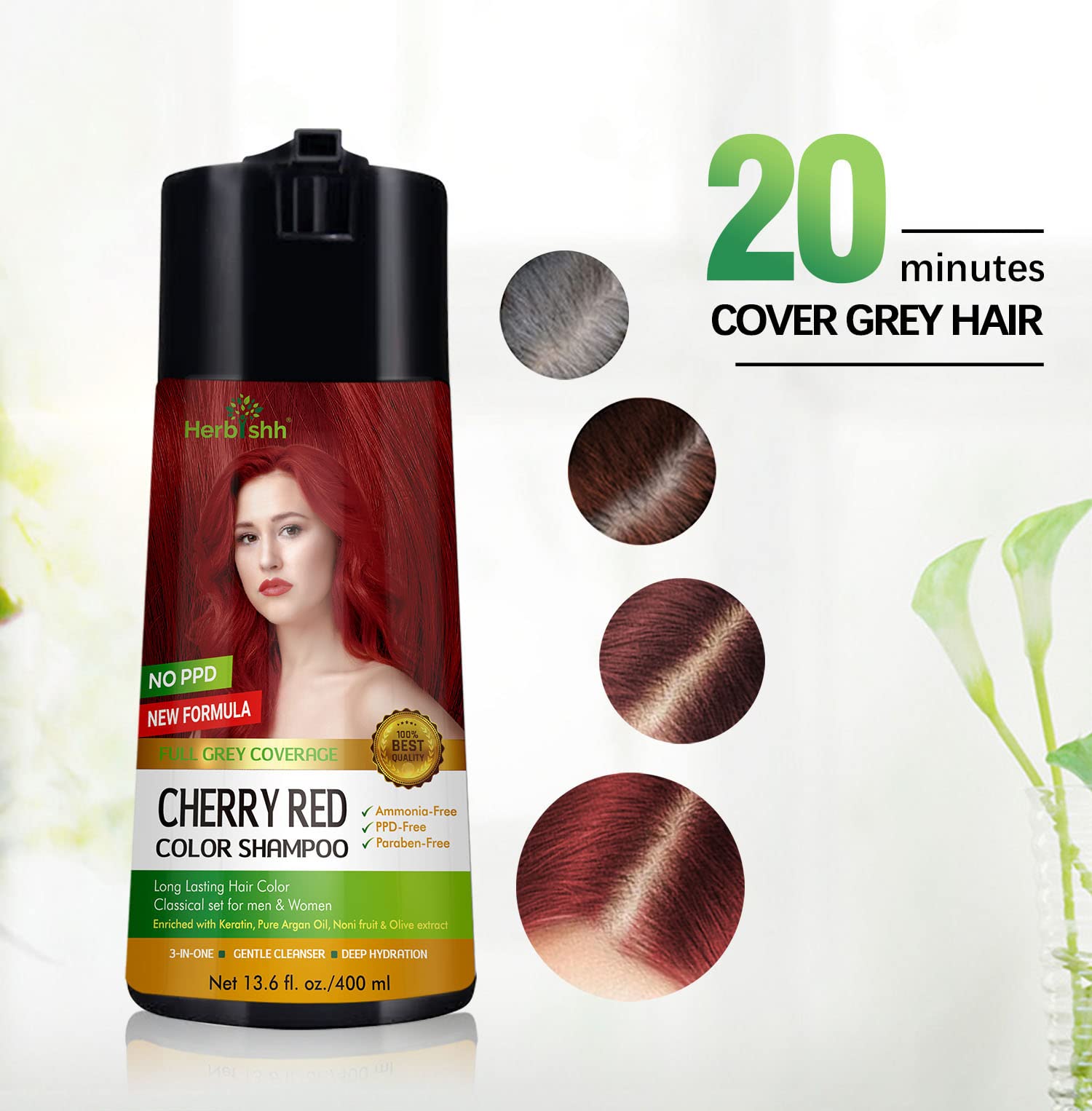 Herbishh Color Shampoo and Conditioner for Gray Hair - Enriched Dye Formula, Long-Lasting & DIY (Cherry Red)