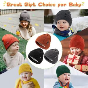 ZUPPAD Baby Beanie Hats, 3-Pack Winter Knit Hats with Fleece Lining for Boys and Girls (Dark Orange, Grey, Black)