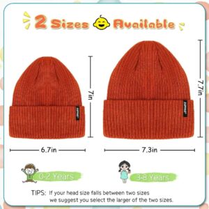 ZUPPAD Baby Beanie Hats, 3-Pack Winter Knit Hats with Fleece Lining for Boys and Girls (Dark Orange, Grey, Black)