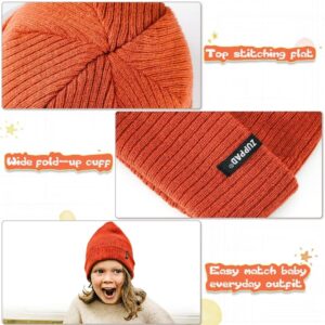 ZUPPAD Baby Beanie Hats, 3-Pack Winter Knit Hats with Fleece Lining for Boys and Girls (Dark Orange, Grey, Black)