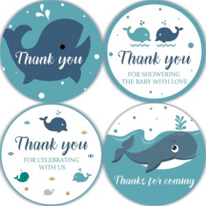 80 pieces cute blue whale ocean thank you stickers, baby shower birthday party decorate ocean theme round party gift wrap bag label decorations, 4 design stickers