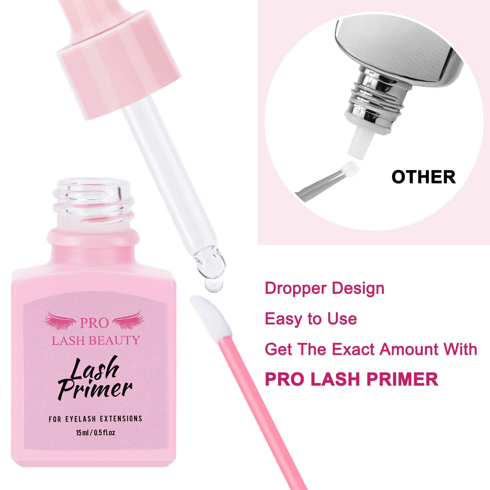 Lash Primer for Eyelash Extensions, 15ML Eyelash Primer, Lash Extension Primer Pre-Treatment Protein Clean Natural Lashes Increase Glue Bonding Retention Special Dropper (Clear, 15ml)