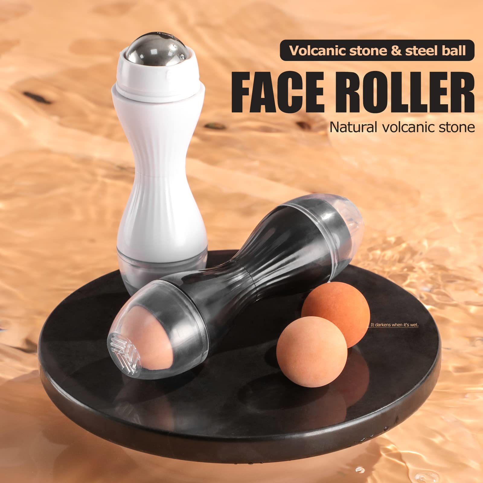 JPNK Oil Absorbing Volcanic Roller, Portable Reusable Oil-Resistant Face Roller, Oil Control Natural Stone Facial Tool, Suitable for Traveling at Home or Going Conduct for Skin Massage 2PCS