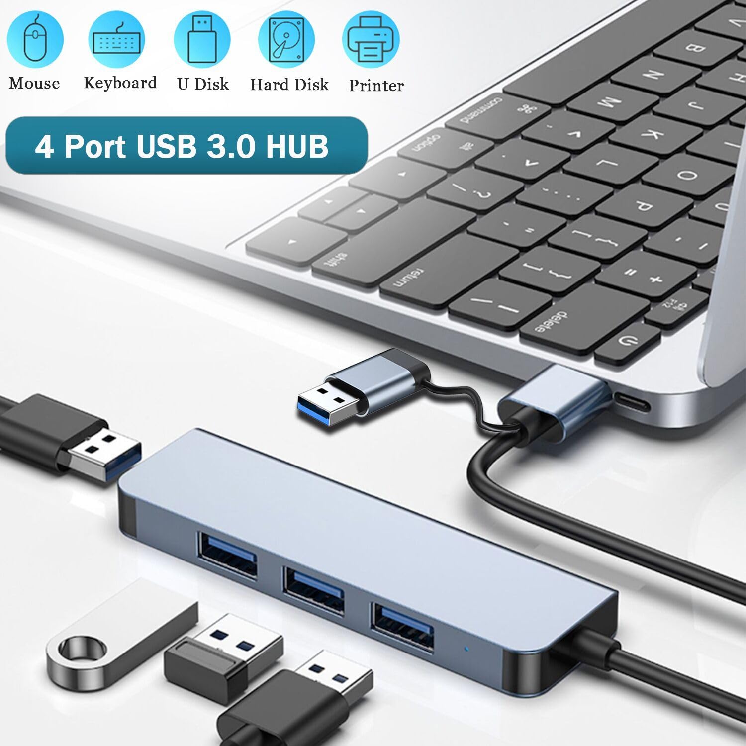 USB Hub 3.0 with 4 Ports, VIENON Aluminum USB C to USB 3.0 Hub USB Splitter for MacBook, Mac Pro/Mini, iMac, Ps4, PS5, Surface Pro,Flash Drive, Samsung and More USB-C Laoptop