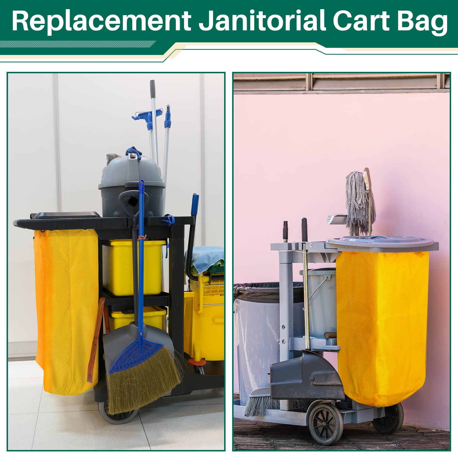 Replacement Janitorial Cleaning Cart Bag 16x11x27" High Capacity Commercial Janitorial Cart Bag Housekeeping Cart Bag for Housekeeper Restaurant Motel Cafe Facility Office, 23 Gallon, Yellow(1 Pc)