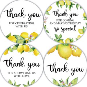 80 pieces round lemon thank you stickers, wedding bridal shower birthday party decorate watercolor lemon themed party gift wrap bag label decorations, 4 design stickers