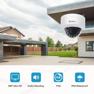 Anpviz UltraHD 4K (8MP) Security IP PoE Dome Camera Outdoor with Microphone/Audio, 3840x2160, Human Vehicle Detection, 100ft IR Night Vision, 2.8mm Wide Angle, IP66 Waterproof, Not PTZ (U Series)