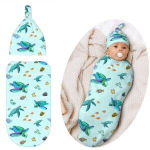 qwalnely swaddling blanket for baby, sleeping sacks, unisex baby stuff with hat, turtle