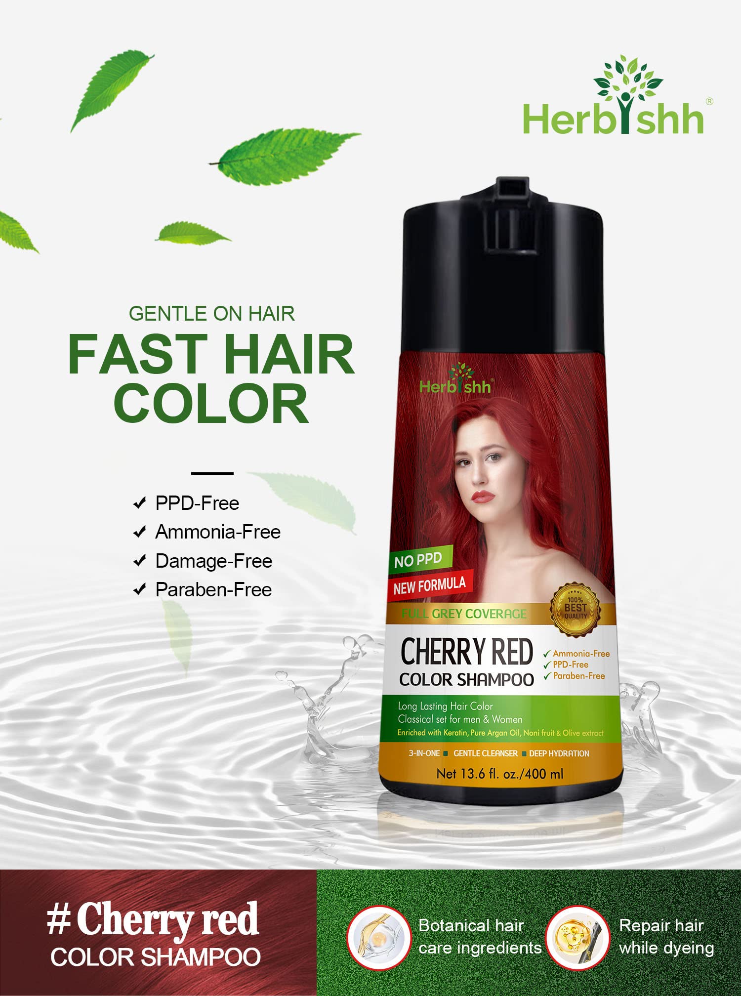 Herbishh Color Shampoo and Conditioner for Gray Hair - Enriched Dye Formula, Long-Lasting & DIY (Cherry Red)