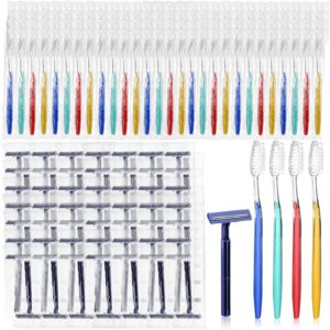 yungyan 200 pcs disposable toothbrushes and razors bulk individually wrapped for homeless soft toothbrush stainless steel blade shaving razors for men adults shelter nursing home charity travel hotel