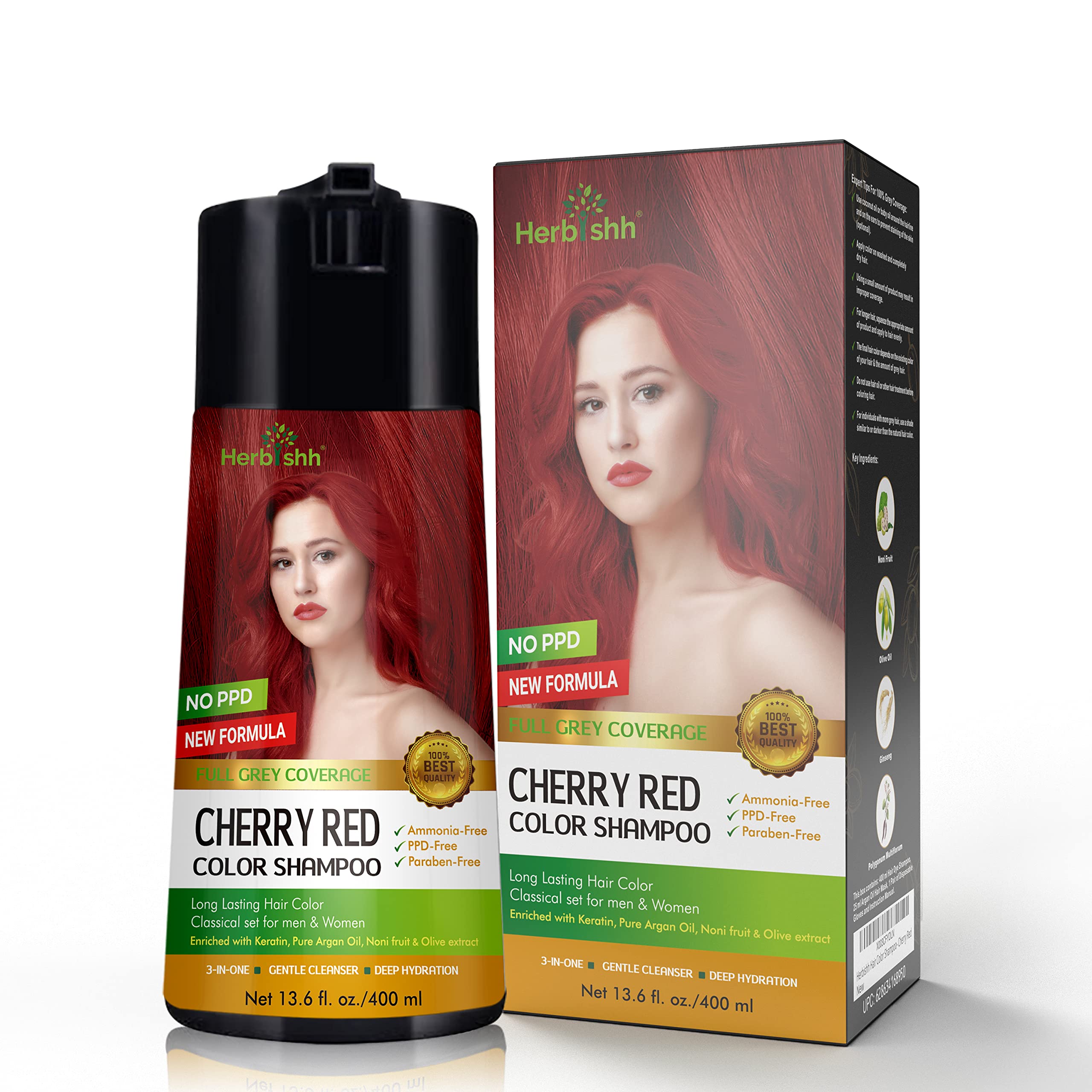 Herbishh Color Shampoo and Conditioner for Gray Hair - Enriched Dye Formula, Long-Lasting & DIY (Cherry Red)