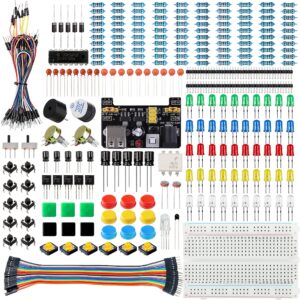 miuzei basic starter kit for arduino projects, breadboard, jumper wires, power supply, resistors, led, electronic kit compatible with arduino, raspberry pi