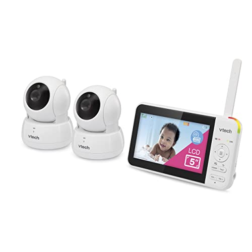 VTech VM924-2 Remote Pan-Tilt-Zoom Baby Monitor with 2 Cameras & Audio,5"LCD Screen,Up to 17Hrs Video Streaming&31Hrs Battery for Audio,Night Vision,1000ft Range,Soothing Sounds,Temperature Sensor