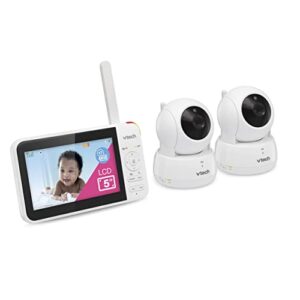 VTech VM924-2 Remote Pan-Tilt-Zoom Baby Monitor with 2 Cameras & Audio,5"LCD Screen,Up to 17Hrs Video Streaming&31Hrs Battery for Audio,Night Vision,1000ft Range,Soothing Sounds,Temperature Sensor