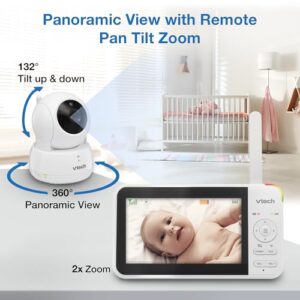 VTech VM924-2 Remote Pan-Tilt-Zoom Baby Monitor with 2 Cameras & Audio,5"LCD Screen,Up to 17Hrs Video Streaming&31Hrs Battery for Audio,Night Vision,1000ft Range,Soothing Sounds,Temperature Sensor