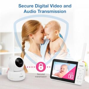 VTech VM924-2 Remote Pan-Tilt-Zoom Baby Monitor with 2 Cameras & Audio,5"LCD Screen,Up to 17Hrs Video Streaming&31Hrs Battery for Audio,Night Vision,1000ft Range,Soothing Sounds,Temperature Sensor