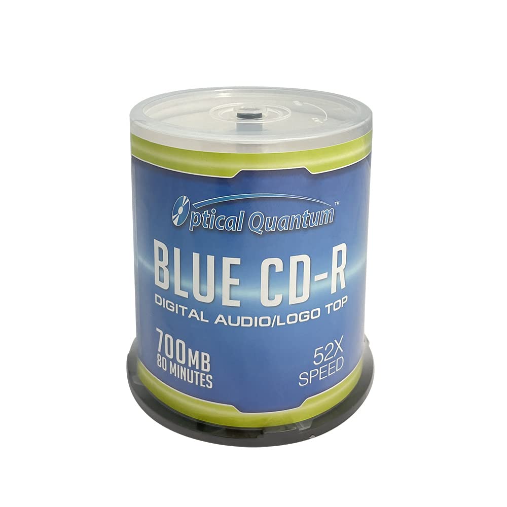 Optical Quantum Music Digital Audio Blue AZO CD-R Logo Top 700MB 52x, 100 Discs - Blank CDs for Music, CD-R Blank Discs 100 Pack, Writable CDs for Burning Music